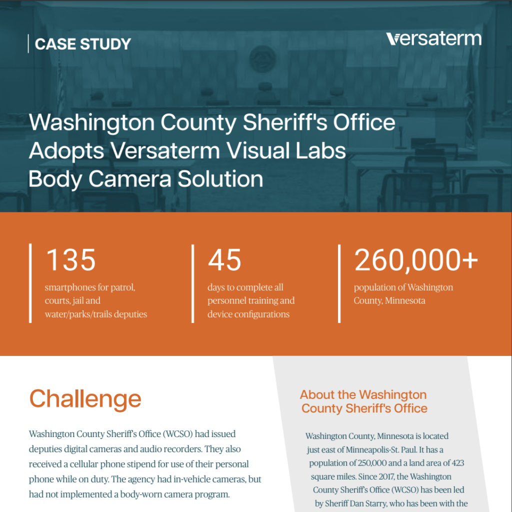 Washington County Sheriff's Office Adopts Versaterm Visual Labs Body Camera Solution - Versaterm