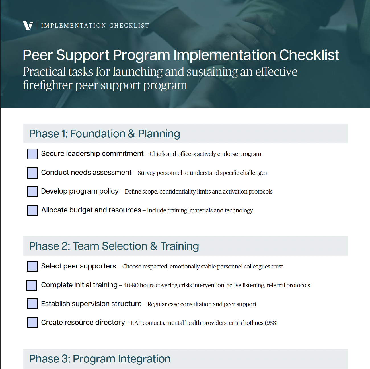Firefighter Peer Support Implementation Checklist - Versaterm