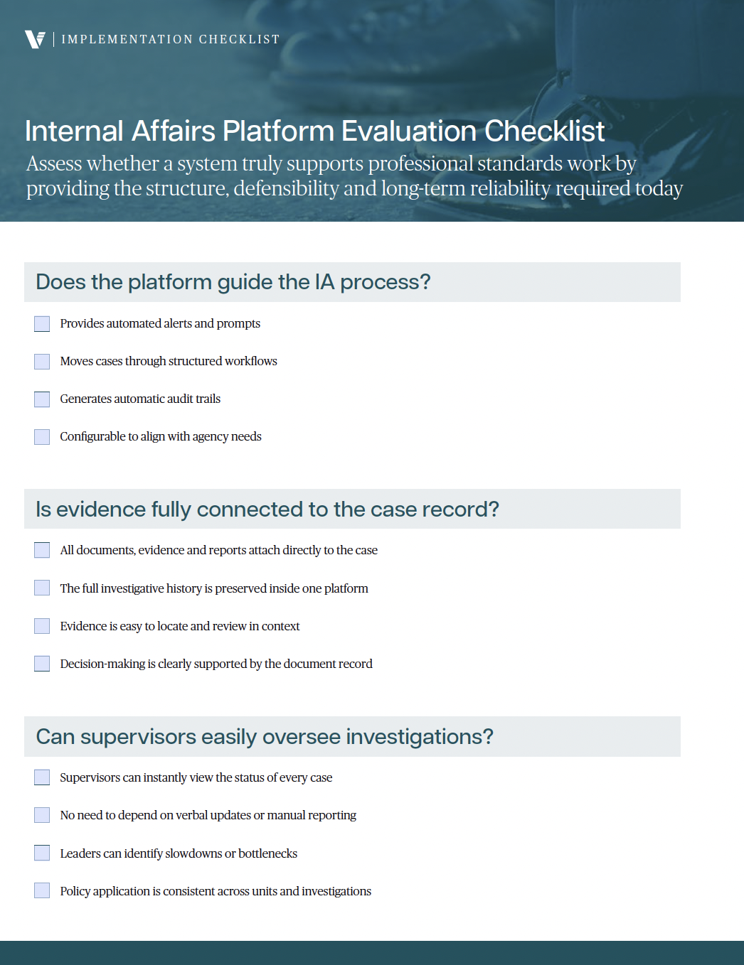 Internal Affairs Platform Evaluation Checklist - Versaterm